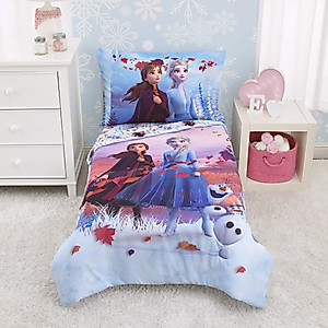 Disney Frozen 2 - Magical Journey - White Super Soft Toddler Blanket, Light Blue, Lavender, Teal