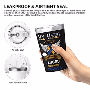 12oz Tumbler My Hero Is Now My Angel Down Syndrome Awareness Stainless Steel Cup With Straw And Lid Spill Proof Bulk Double Wall Vacuum Reusable Water Tumblers For Cold Hot Drink