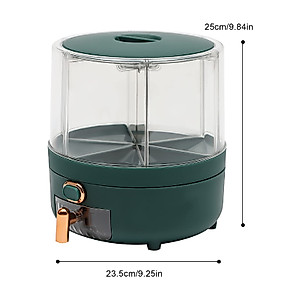 BANLICALI 6 Grid Rice Dispenser, 360° Rotating Dry Rice Dispenser PET PP Kitchen Grain Storage Container with Anti-slip Pads for Store Rice and Beans Green+Clear (Medium)