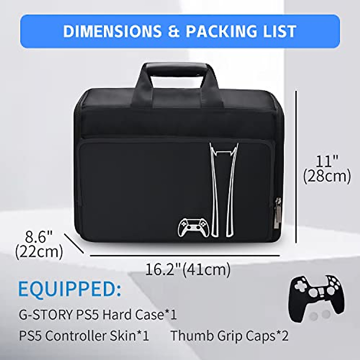 G-STORY Carrying Case Travel Bag, Storage Bag Compatible with PS5 Disc and Digital Edition with Shockproof Compartments, Included Silicone Cover Skin Protector