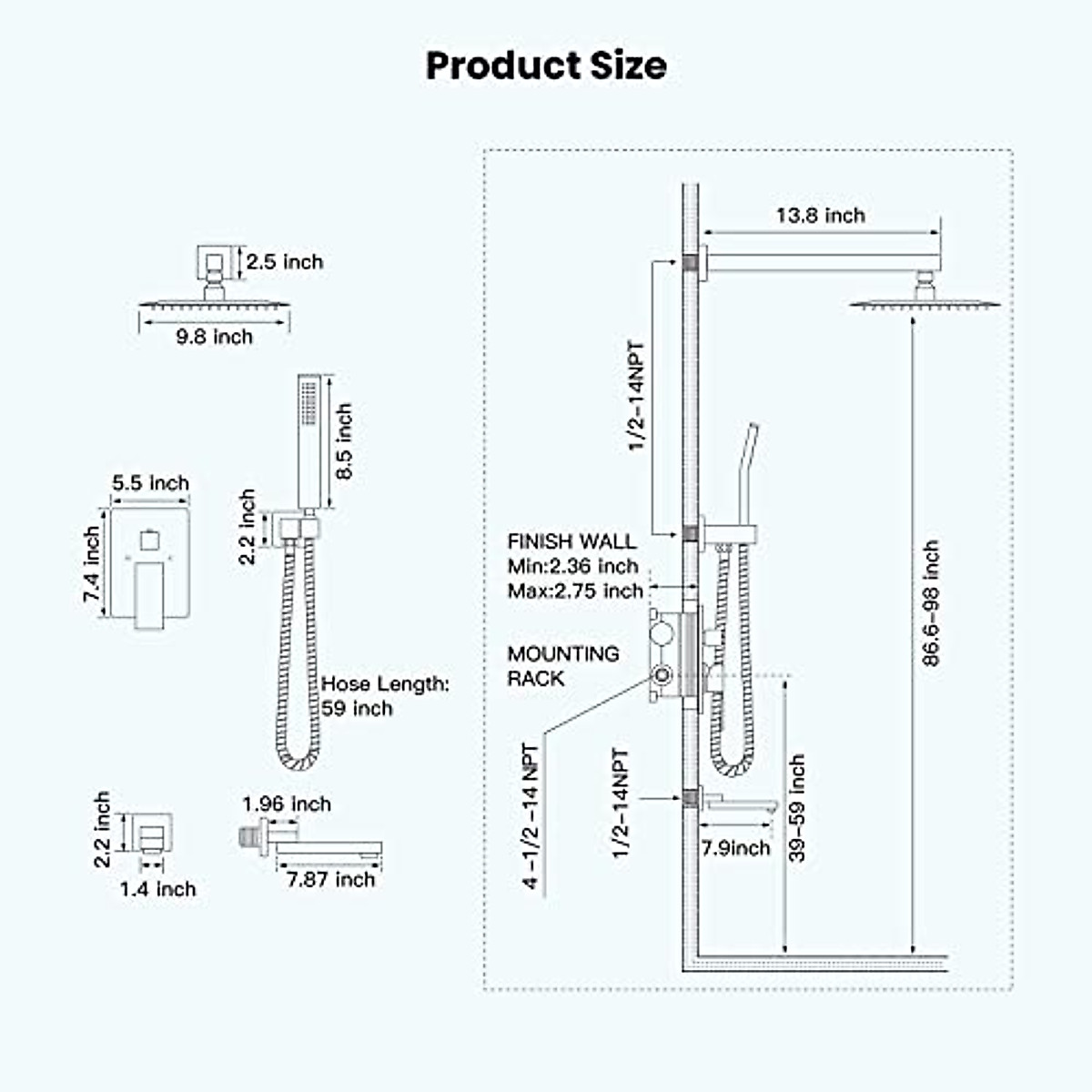gotonovo Oil Rubbed Bronze Shower System Wall Mount Triple Function Bathroom Shower Faucet Set High Pressure Square 10" Rain Showerhead Tub Shower Faucet with Hand Shower Rough-In Valve