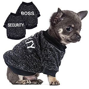 2 Pack Black Security Dog Sweatshirt Fleece Dog Sweaters for Small Dogs Male Warm Dog Winter Clothes Boy Dog Clothes Teacup Chihuahua Clothes Cat Sweater Pet Puppy Outfit Coat Black, XXS