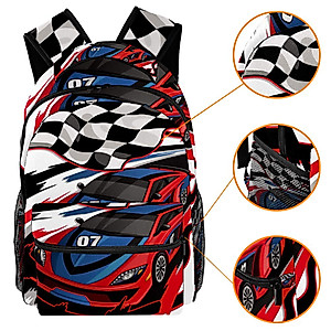 Speeding Racing Car With Checkered Flag Race Track Backpack Students Shoulder Bags Travel Bag College School Tote Backpacks