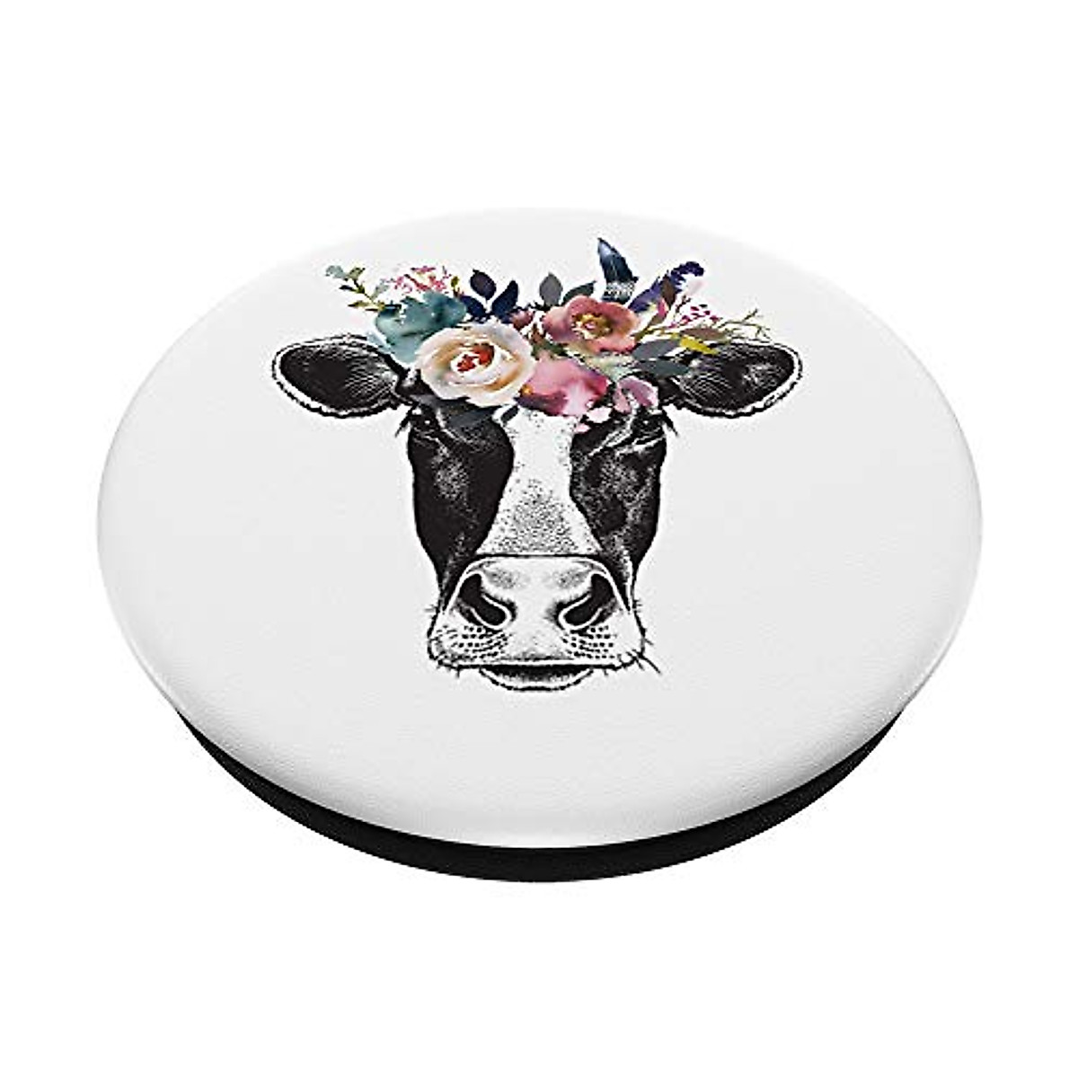 Cute Funny Cow Head Pink Peach Rose Green Leaf Bouquet PopSockets PopGrip: Swappable Grip for Phones & Tablets