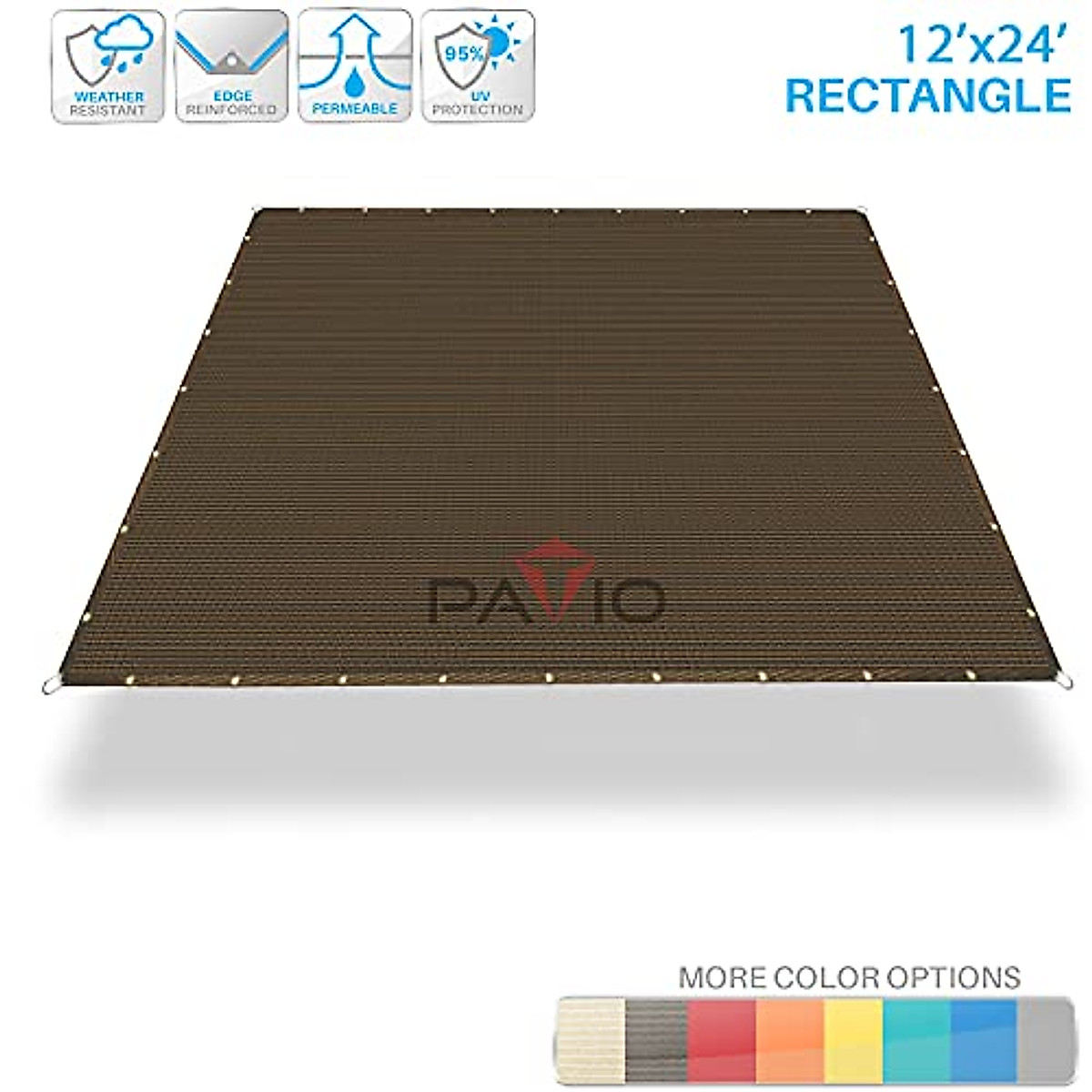 Patio Paradise 12' x 24' Straight Edge Sun Shade Sail, Brown Rectangle Outdoor Shade Cloth Pergola Cover UV Block Fabric - Custom 3 Year Warrenty