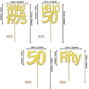 36PCS Happy 50th Birthday Cupcake Toppers Gold Glitter Fifty Hello 50 Straight Outta 1973 Cupcake Picks for Cheers to 50 Years Birthday Wedding Anniversary Party Cake Decorations Supplies