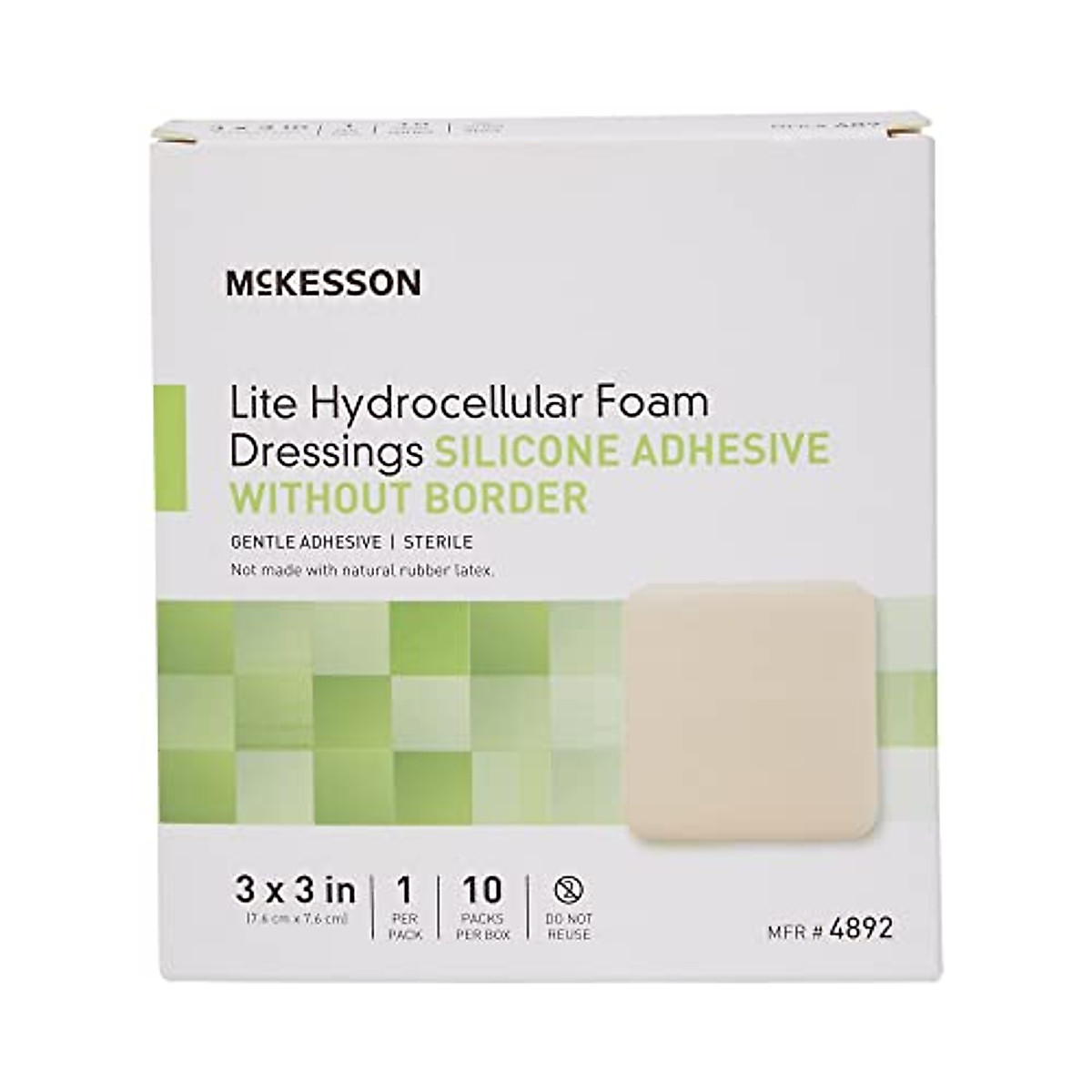 McKesson Lite Hydrocellular Foam Dressings, Sterile, Silicone Adhesive Without Border, 3 in x 3 in, 10 Count, 1 Pack