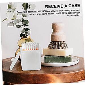 Zerodeko 2pcs Cotton Swab Box Cotton Round Holder Cotton Swabs for Makeup Round Container with Lid Storage Canister Desktop Cosmetics Box Cotton Swab Holder Toothpick Organizer Resin
