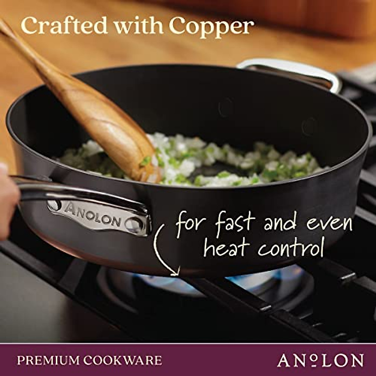 Anolon Nouvelle Copper Hard Anodized Nonstick Wok/Stir Fry Pan/Wok Pan - 12 Inch, Onyx Black