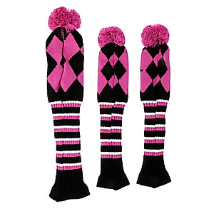 Baosity Knitted Golf Club Head Covers Set of 3, Perfect for Driver Wood(460cc), Fairway Wood, Hybrid(UT), Multicolor - Pink, One Size