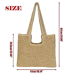 Finnhomy Handmade Straw Beach Bag Large Capacity Women Woven Tote Bag Super light Hobo Bag Shoulder Bag for Beach Picnic Summer Vacation, Beige