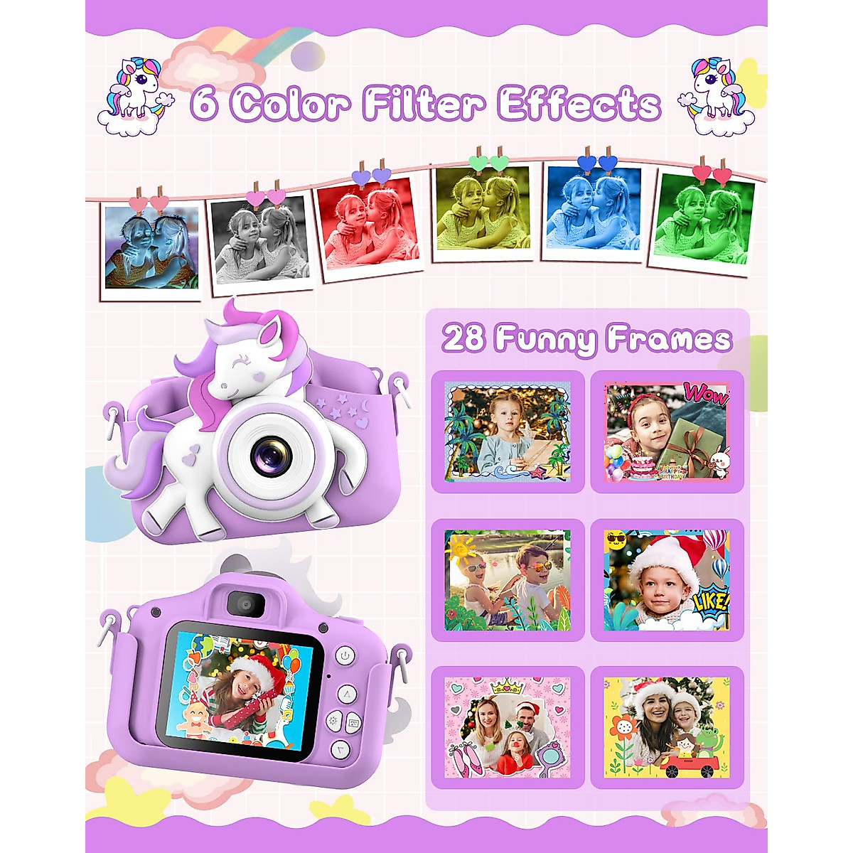 Kids Camera for 3-8 Years Old Toddlers Childrens Boys Girls Selfie Camera 20.0 MP HD 1080P IPS Screen Dual Digital Toy Camera for Kids Christmas Birthday Gifts