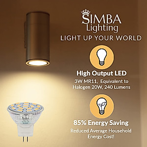 Simba Lighting LED MR11 Flood Light Bulbs (4 Pack) 12V 3W 20W Halogen Replacement 2-Pin 240lm for Landscape, Accent, Track Lights, and Christmas Tree Fiber Optics, GU4 Bi-Pin Base, 4000K Natural White
