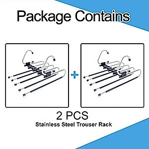 OKOMARSS Pants Hangers Space Saving, 2 Pack Stainless Steel Anti-Slip Multiple Layers Multifunctional Pants Hangers Uses Wardrobe Clothes Hangers for Pants Trousers Skirts Scarves (Black)