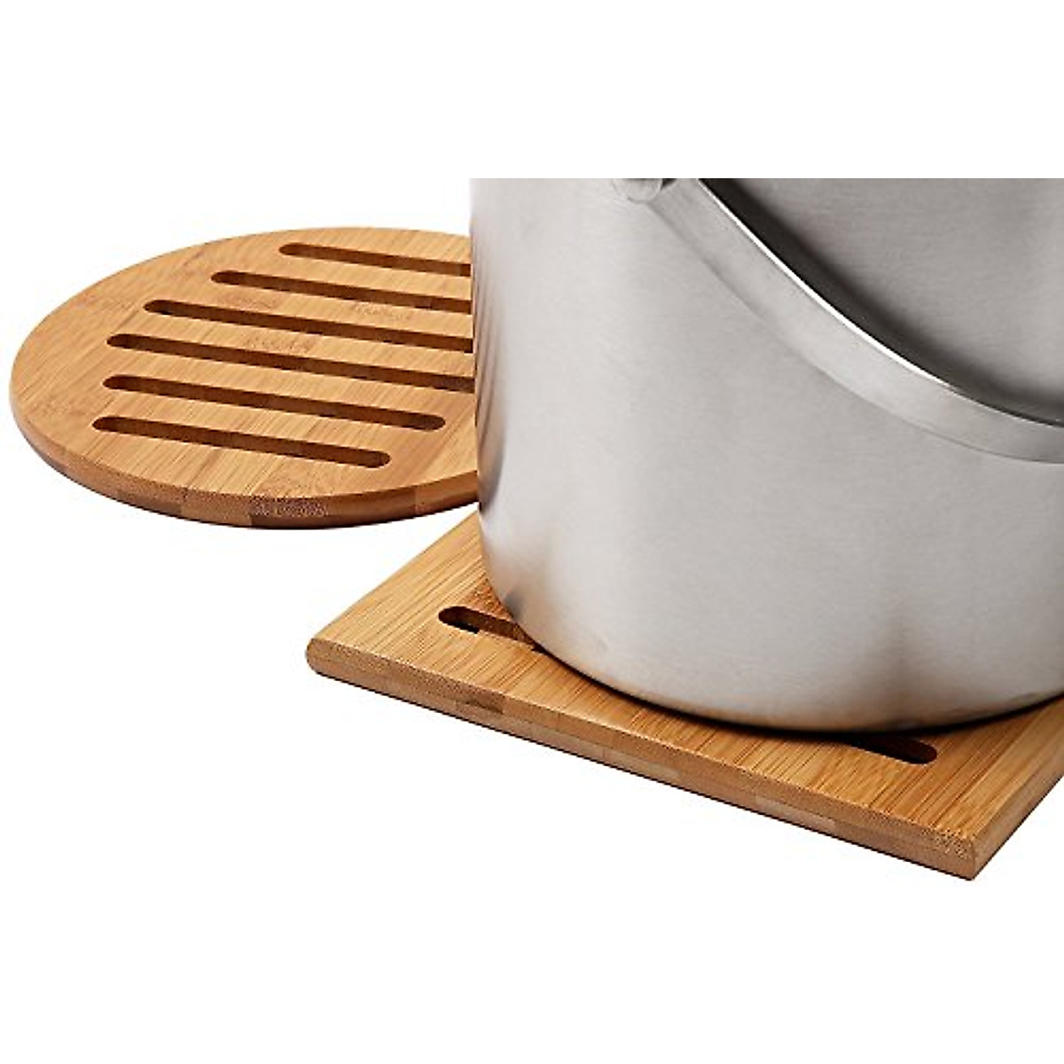 Natural Bamboo Trivet Mat Set, Kitchen Wood Hot Pads Trivet, Heat Resistant Pads for Hot Dishes/Pot/Bowl/Teapot/Hot Pot Holders, Anti-Hot Non-Slip Durable,Square and Round (Pack of 4), by MUWENTY