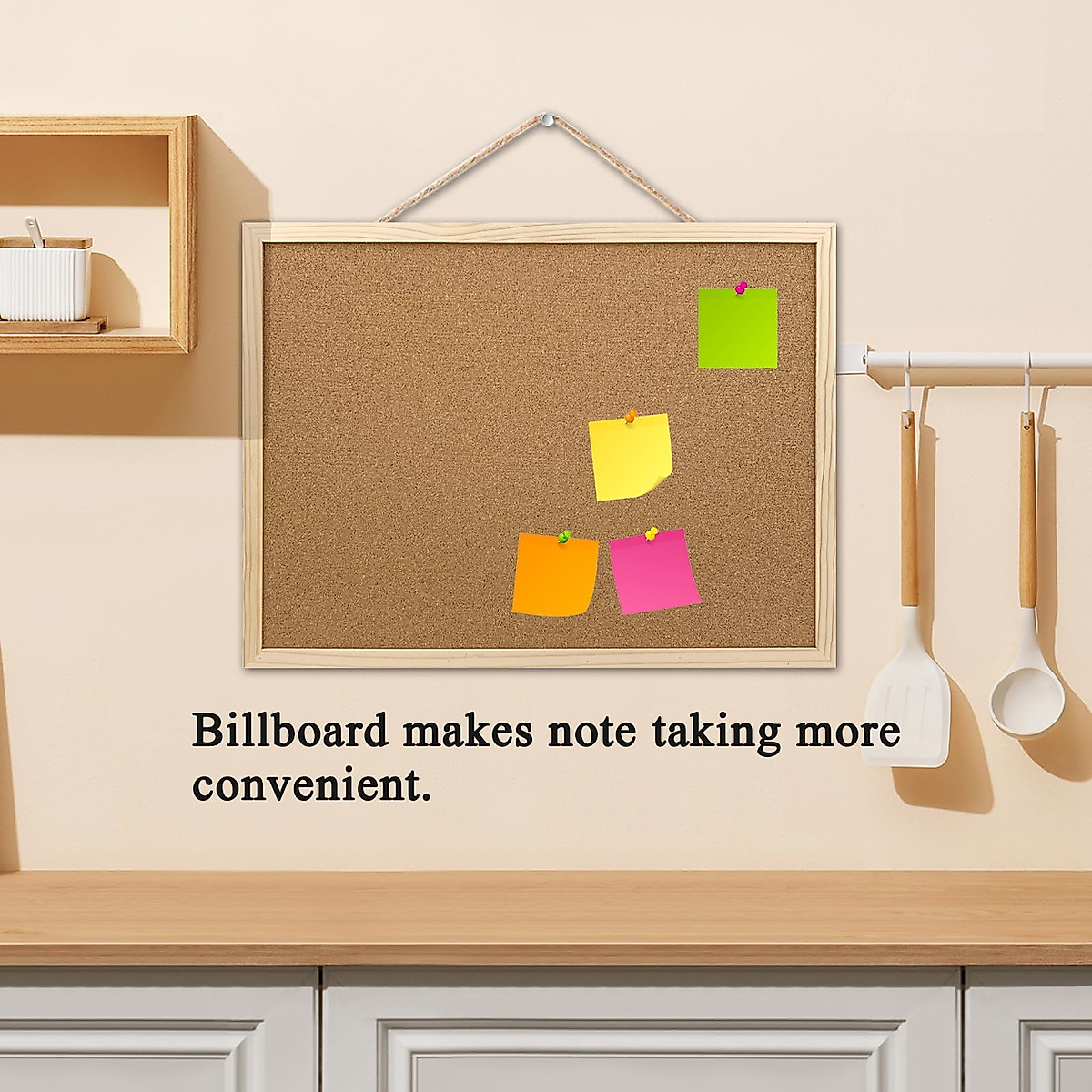 Cork Board Bulletin Board, 15.7"X 12" pin Boards for Walls, Oak Wood Finish Frame, Wall Mounted Cork Board for Office Home and School(Pins, Eye Bolts, gaskets, Screws)