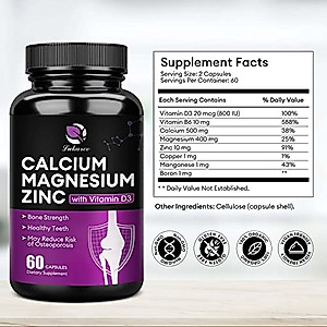 (2 Pack) Calcium Magnesium Zinc Health Bone Support Formula, with Vitamin D3, B6, Mn, and Cu for Immune Support, Non-GMO Dietary Supplement 120 Veg Caps