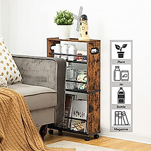 HOOBRO 4-Tier Slim Rolling Cart, Storage Cart for Laundry Room, Narrow Kitchen Cart with Handle and Lockable Casters, Space Saving, Easy Assembly, for Kitchen, Bathroom, Rustic Brown BF15TC01