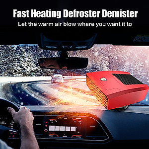KUTUKU Car Defogger Defroster 2-in-1 Portable Car Fan with Air Purification 12V 150W Fast Heating Quickly Auto Heater Cooling Fan Automobile Windscreen Fan in Cigarette Lighter （Red）