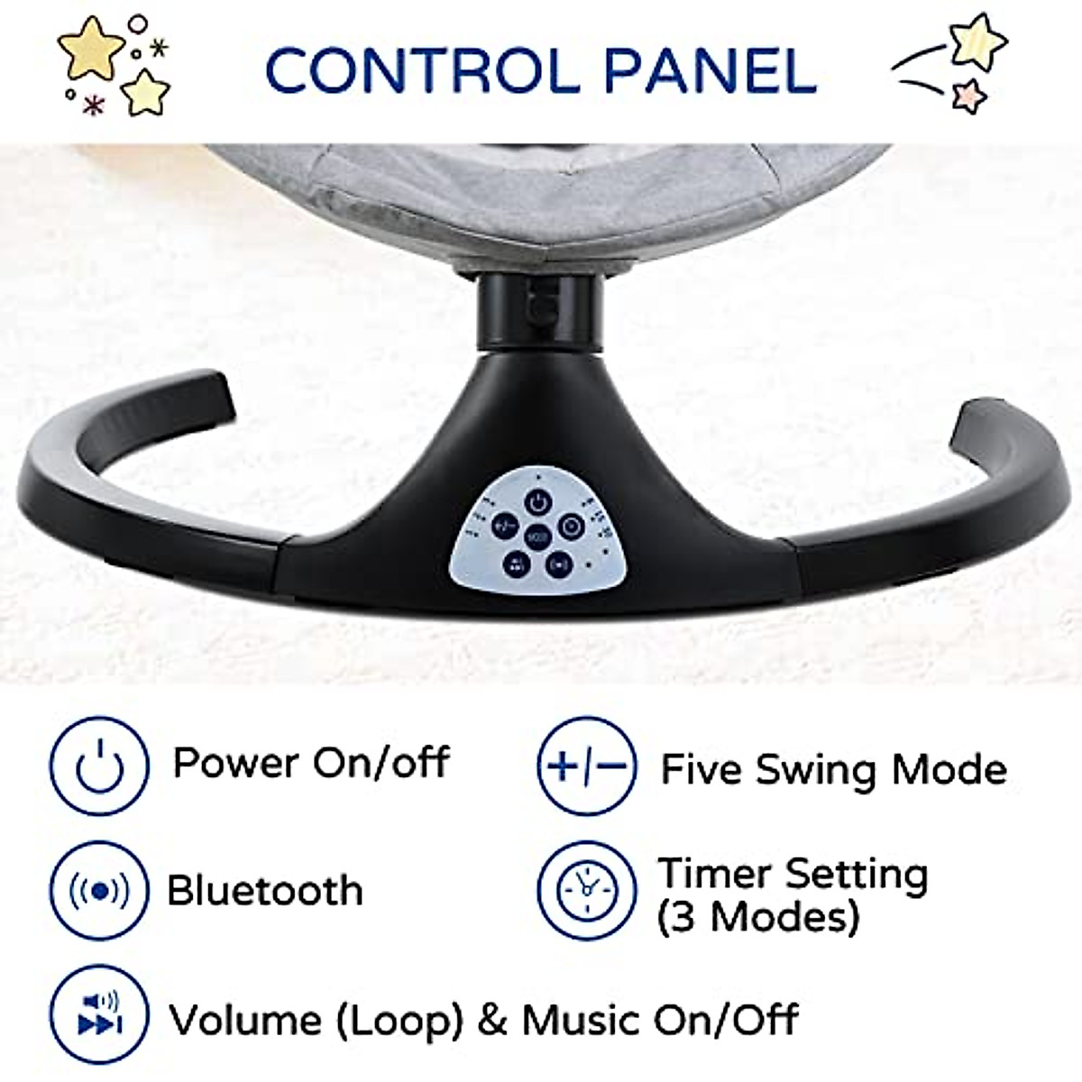 Baby Swing for Infants, Baby Rocker with 5 Natural Sway Speeds, 5 Point Harness Baby Bouncer for 5-20 Lb, 3-36 Months（Black）