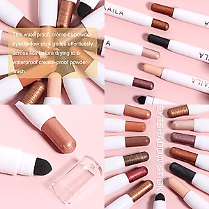 LOKFAR Cream Eye-Shadow Stick, Waterproof Cream Eyeshadow Pen Rotatable Creamy Eye Shadow Pencil Crayon, Matte and Shimmer Eyeshadow Makeup Stick with Sponge Smudger (12# Matte Pinkish White)