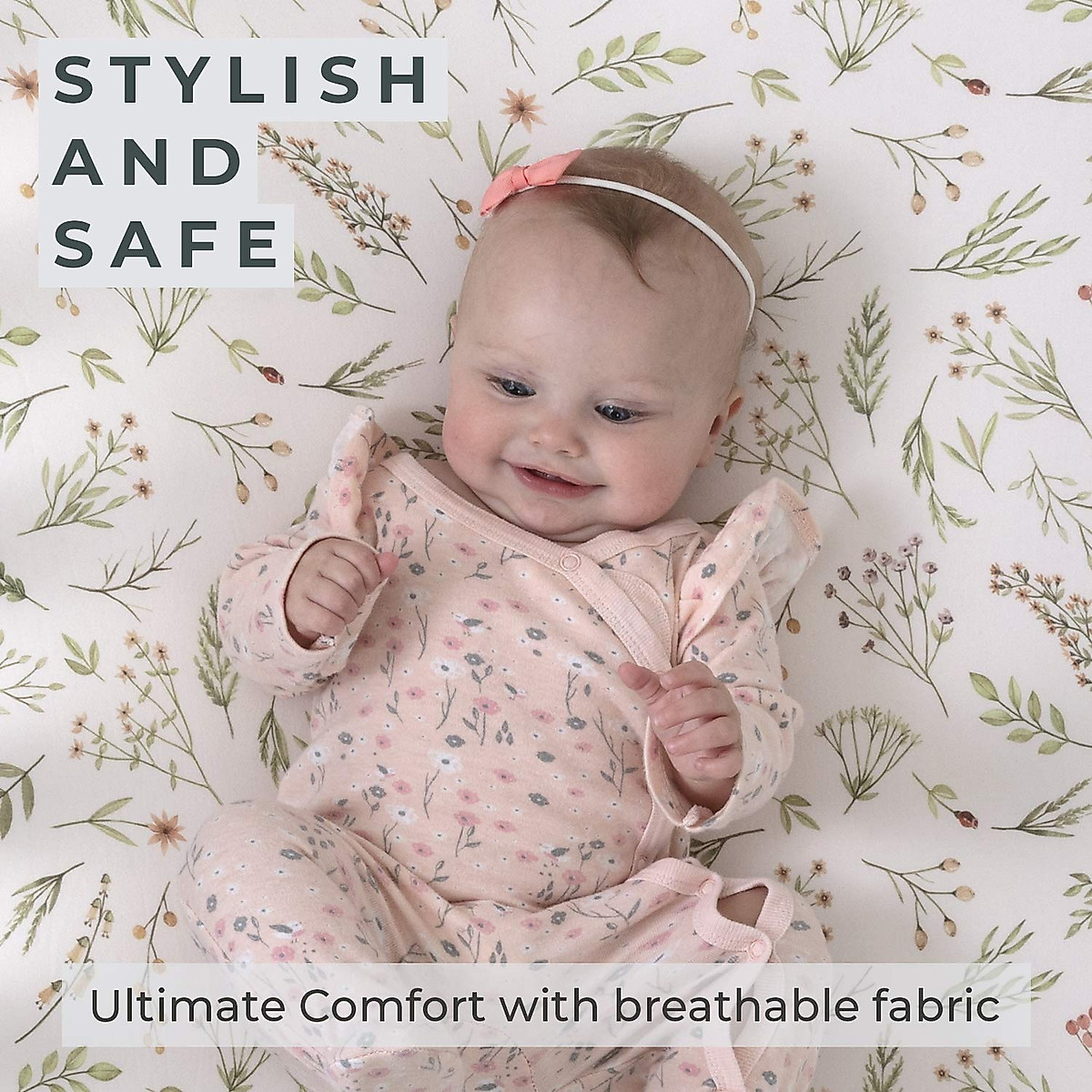 Pobibaby - 2 Pack Premium Pack N Play Sheets Fitted for Standard Pack and Plays and Mini Cribs - Ultra-Soft Cotton Blend, Stylish Floral Pattern, Safe and Snug for Baby (Zephyr)