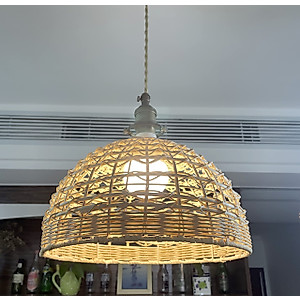 RISEON Rattan Lamp Shade, Woven Hanging Pendant Lampshade, Country Cottage Wicker Basket Chandelier Lamp Cover Rustic Ceiling Light Fixture Table Lamp Floor Lamp Light for Bedroom Living Room Hallway