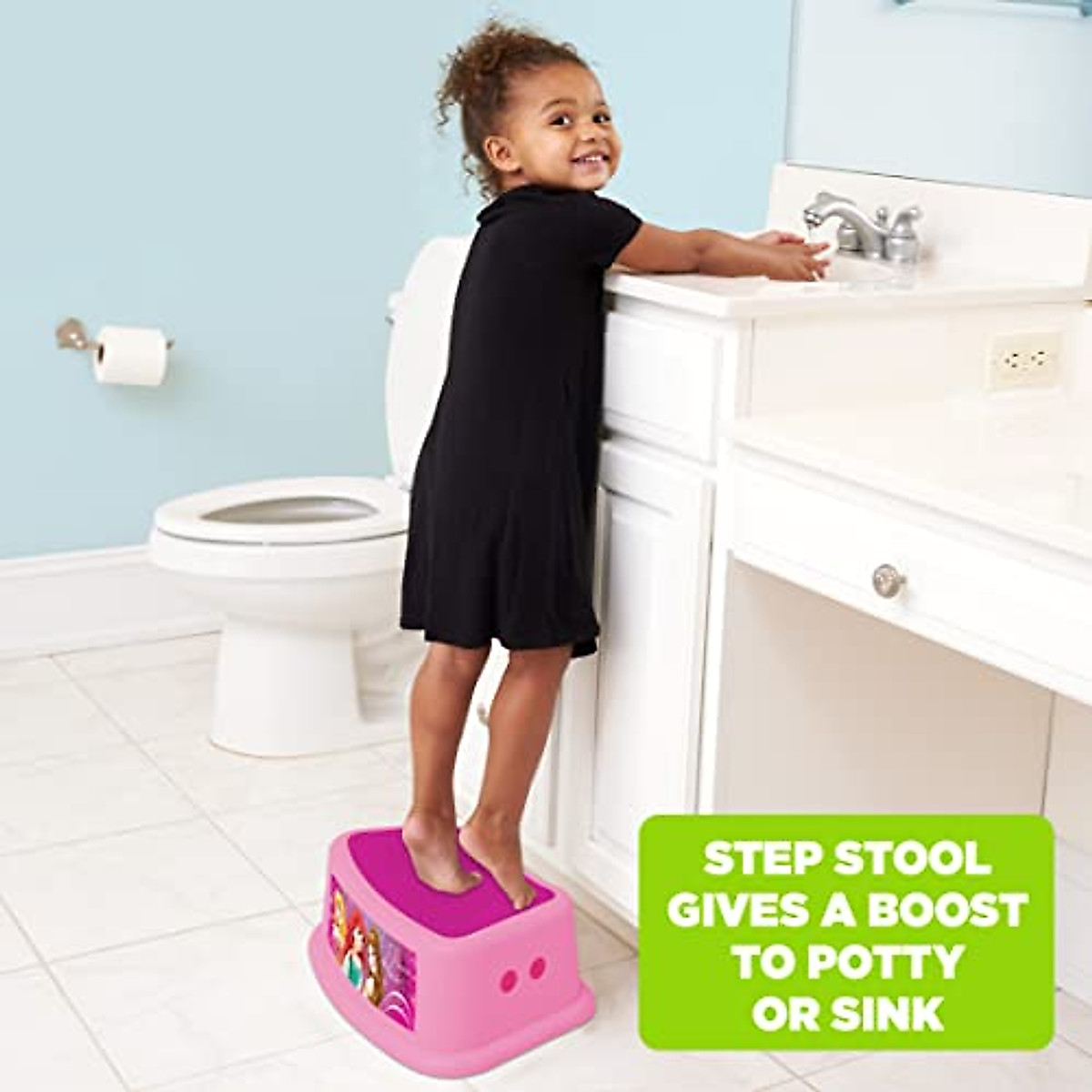 Disney Princess "Royal Debut" Bathroom Step Stool for Kids Using The Toilet and Sink, Pink, 14.5 x 10.25 x 5.25 inches