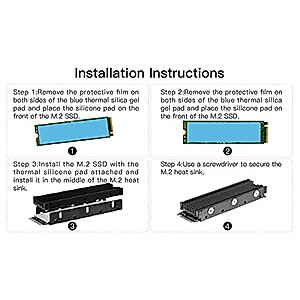 M.2 PS5 SSD NVMe Heatsink for Samsung 990 980 Pro 970 EVO Plus SN570 SN750 SN850 Firecuda 530 NVME or SATA m2 2280 SSD Cooling Heatsink, Black