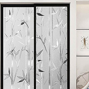 Girl and Cat Window Privacy Film Frosted Removable Glass Covering for Bathroom Office Living Room Anti UV Non-Adhesive Window Decals Window Stickers Unique Bamboo Pattern (23.6 inch X 78.7')