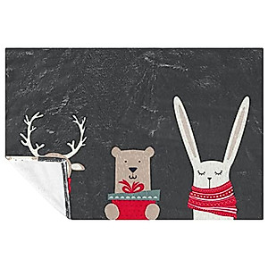 Christmas Reindeer Polar Bear Rabbit Prints Soft Warm Cozy Blanket Throw for Bed Couch Sofa Picnic Camping Beach, 150×100cm