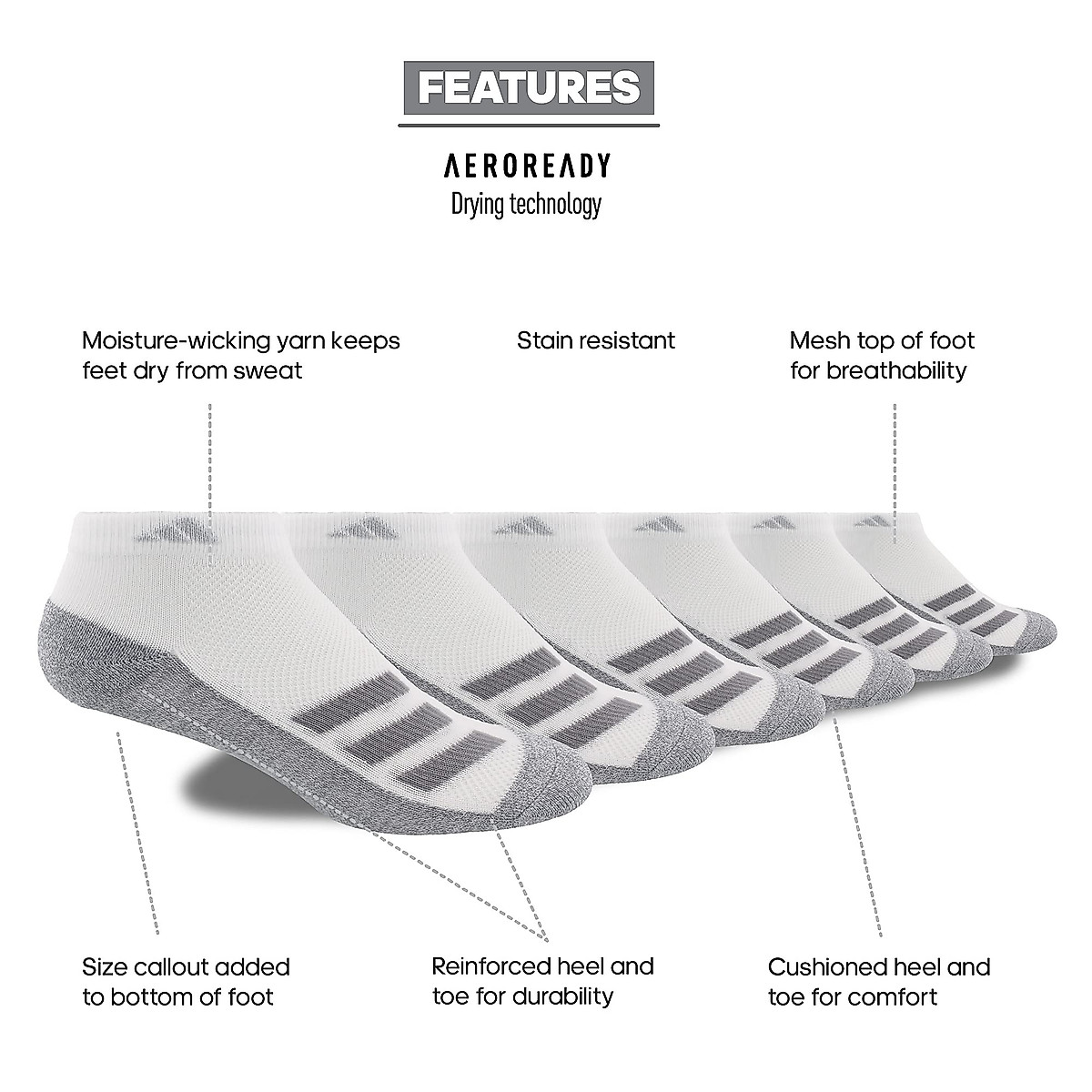 adidas unisex child Kids-boy's/Girl's Cushioned Angle Stripe (6-pair) Low Cut Sock, White/Grey/Light Onix Grey, Large US