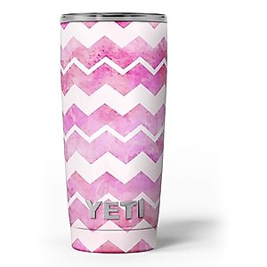 Design Skinz Pink Water Color with White Chevron - Skin Decal Vinyl Wrap Kit Compatible with The Yeti Rambler Cooler Tumbler Cups