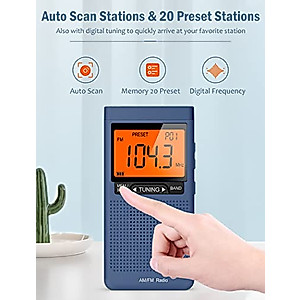 AM FM Portable Radio,Pocket Radio with Best Reception,Transistor Radio with Big Digital Screen, Sleep Timer,Stereo Earphone Jack, and Alarm Clock Operated by 2 AAA Batteries for Jogging, Walking(Blue)