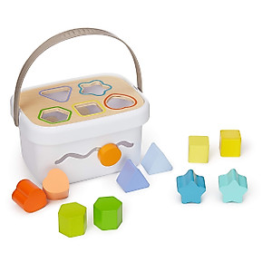 Amazon Basics Wooden Shape Sorter and Rainbow Stacker Classic Toy Set-Sorting Play For Infants Age 12M+, Multicolor