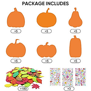 Hifunwu 30Pcs Halloween Foam Pumpkin Craft Kit Decorations with Foam Fall Maple Leaves Rhinestone Stickers for Halloween Thanksgiving Kids Art Crafts Decorations