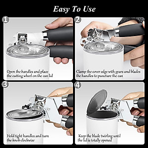 Jiaying Can Opener with Oversized Turn Knob and easy to grip with Comfortable Soft Handle,The Manual Handheld Can Opener, Sharp Cutting Wheel Built-in Bottle Opener—Black