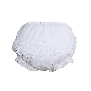 Little Things Mean A Lot Baby Girls White Elastic Bloomer Diaper Cover with Embroidered Eyelet Edging - NB