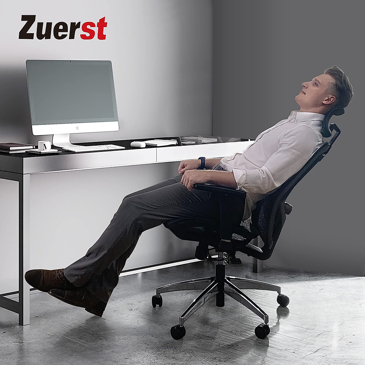ZUERST Ergonomic Office Chair - Reclining Office Chair with Mesh Seat and Back, 5D Adiustable Headrest, 4D Lumbar Support, Armrest, Big and Tall Swivel Rocking Computer Desk Chairs for Home Office (Bl