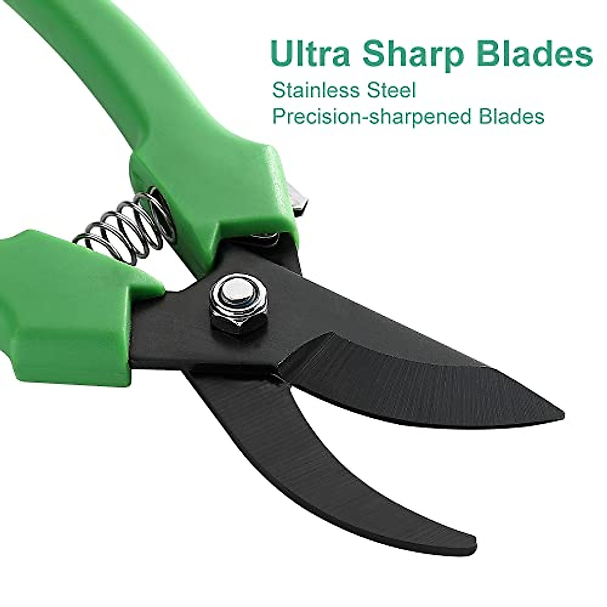 Lebabo 7.5" Pruning Shears, Ultra Sharp Garden Clippers, Metal Pruning Scissors Branch Cutter for Gardening, Flowers, Plants, Herbs, Bonsais (Green)