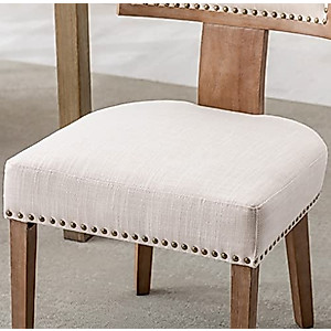 Wahson Set of 4 Farmhouse Kitchen & Dining Room Chairs with Metal Nailhead Trim, Retro Linen Upholstered Dining Chair with Natural Hardwood Legs, Beige