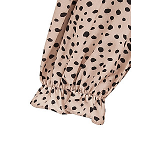 Avanova Women's Leopard Printed Ruffle Hem 3/4 Sleeve Mock Neck Elegant Work Blouses Top Beige Large