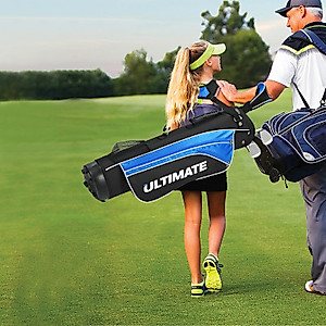 GYMAX Complete Golf Club Set for Kids/Children Right Hand, Includes #3 Fairway Wood &amp; #7 &amp; #9 Irons, Putter, Foamed Head Cover, Portable Youth Golf Club Set (for Age 11-13, Blue)