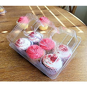 4U'LIFE 6 Compartment Crystal Clear Dome Lid Hinged Cupcake/Muffin Container,Cupcake carrier, Packaging Transporter, Cupcake Trays, Cupcake Holders-Pack of 10