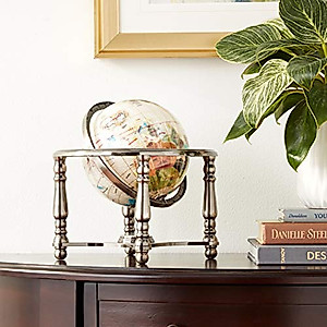 Unique Art 10-Inch Tall Pearl Swirl Ocean Gemstone World Globe with 4 Leg Silver Stand,white
