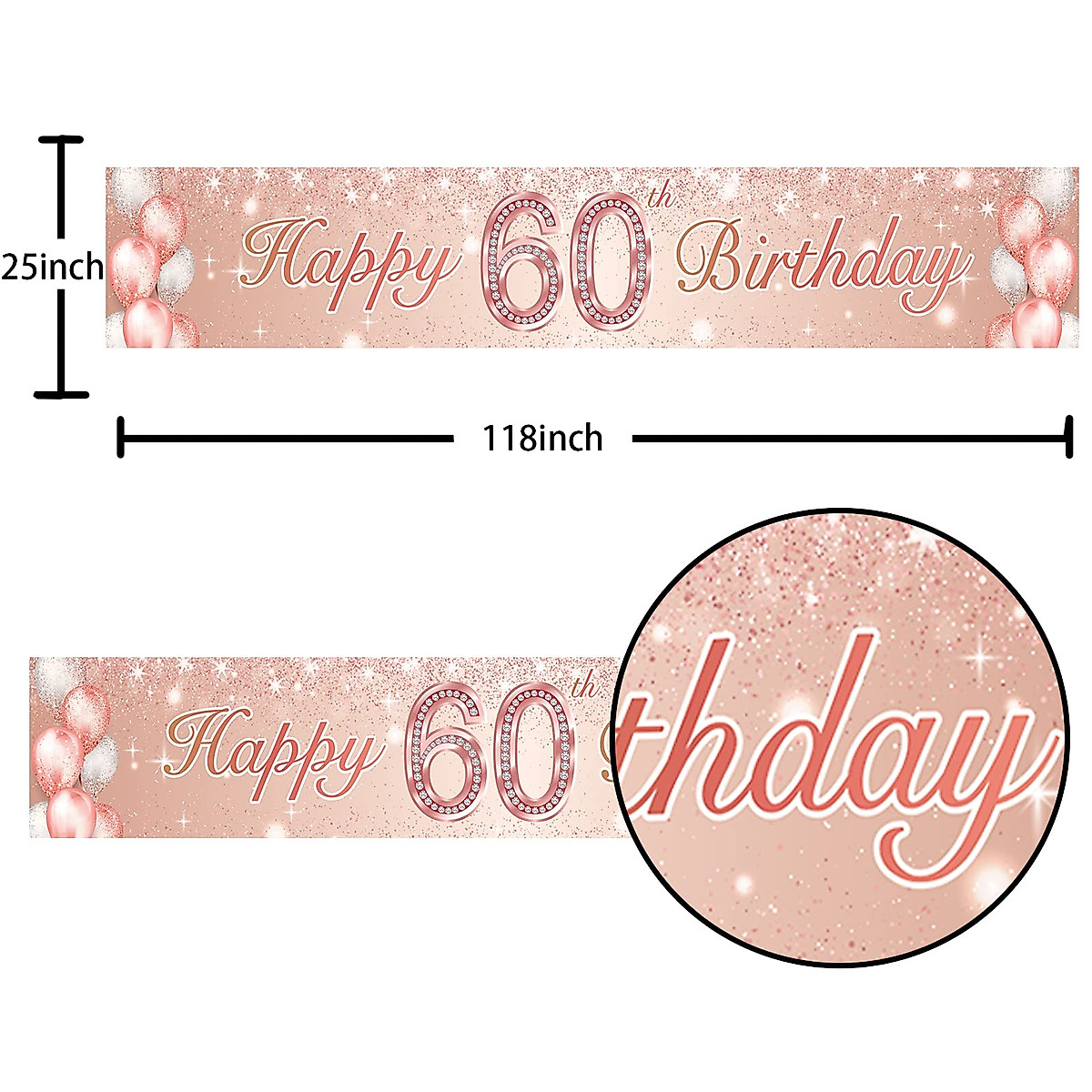 Happy 60th Birthday Rose Gold Banner Backdrop Balloon Confetti Theme Decor Decorations for Women 60th Birthday Party Pink Birthday Party Cheers to 60 Years Party Supplies Bday Favors Glitter