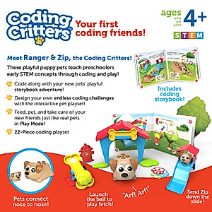 Learning Resources Coding Critters Ranger & Zip,22 Piece Set, Ages 4+, Screen-Free Early Coding Toy for Kids, Interactive STEM Coding Pet, Gifts for Boys and Girls