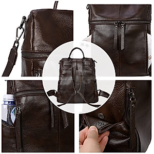 Iswee Genuine Leather Vintage Casual Daypack Backpacks Travel Essentials Anti-theft Work Fashion Backpack Purse for Women (Coffee)