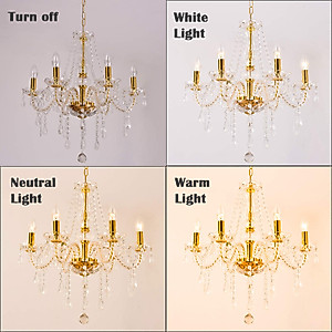 Gold Color Luxurious Candle Crystal Chandelier, 6 Lights K9 Modern Crystal Chandelier for Dining Room, Glass Ceiling Pendant Lamp for Living Bedroom Lighting Hall Balcony (6 Lights, Gold)