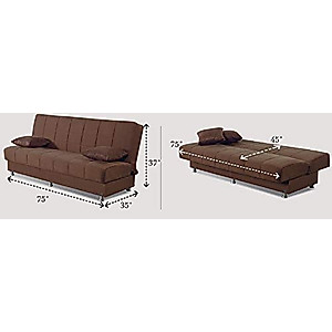 BEYAN Hamilton Collection Modern Armless Convertible Sofa Bed with Storage Space, Includes 2 Pillows, Dark Brown